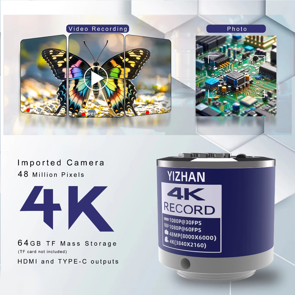 YIZHAN 48MP 4K 1080P HDMI Industrial Digital Video Microscope Camera ...
