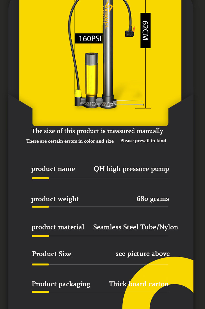 High Pressure Bicycle Pump With Gauge 180 PSI Air Pump for Bike ...
