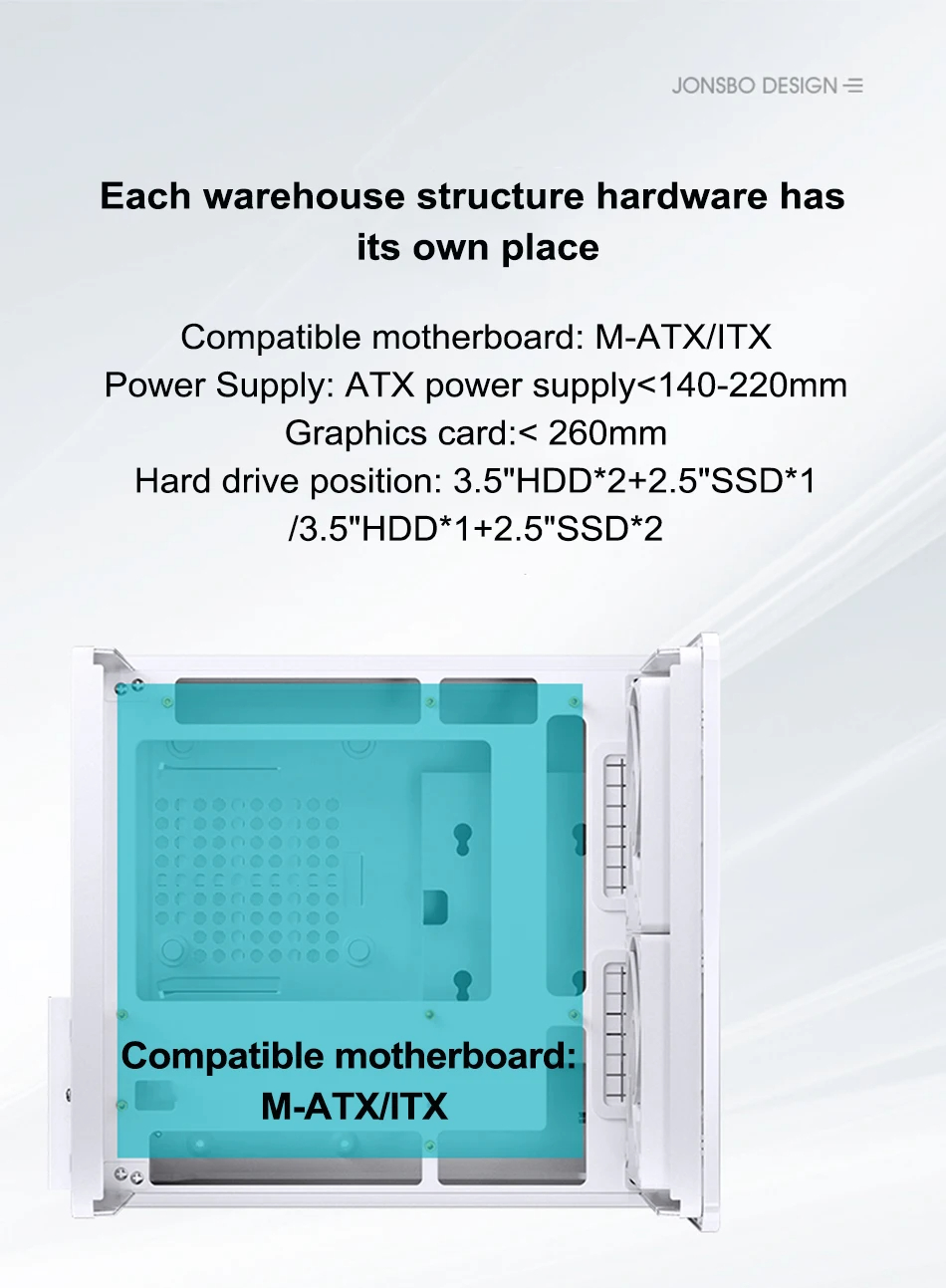 JONSBO V12 MATX PC Case Seaview Room Type-c Interface ATX Power Supply ...