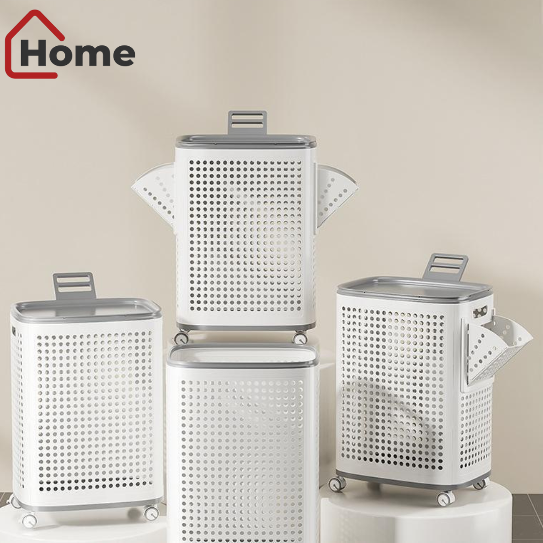 70L Foldable Laundry Basket With Wheels & Hanging Baskets | Bakul Baju ...