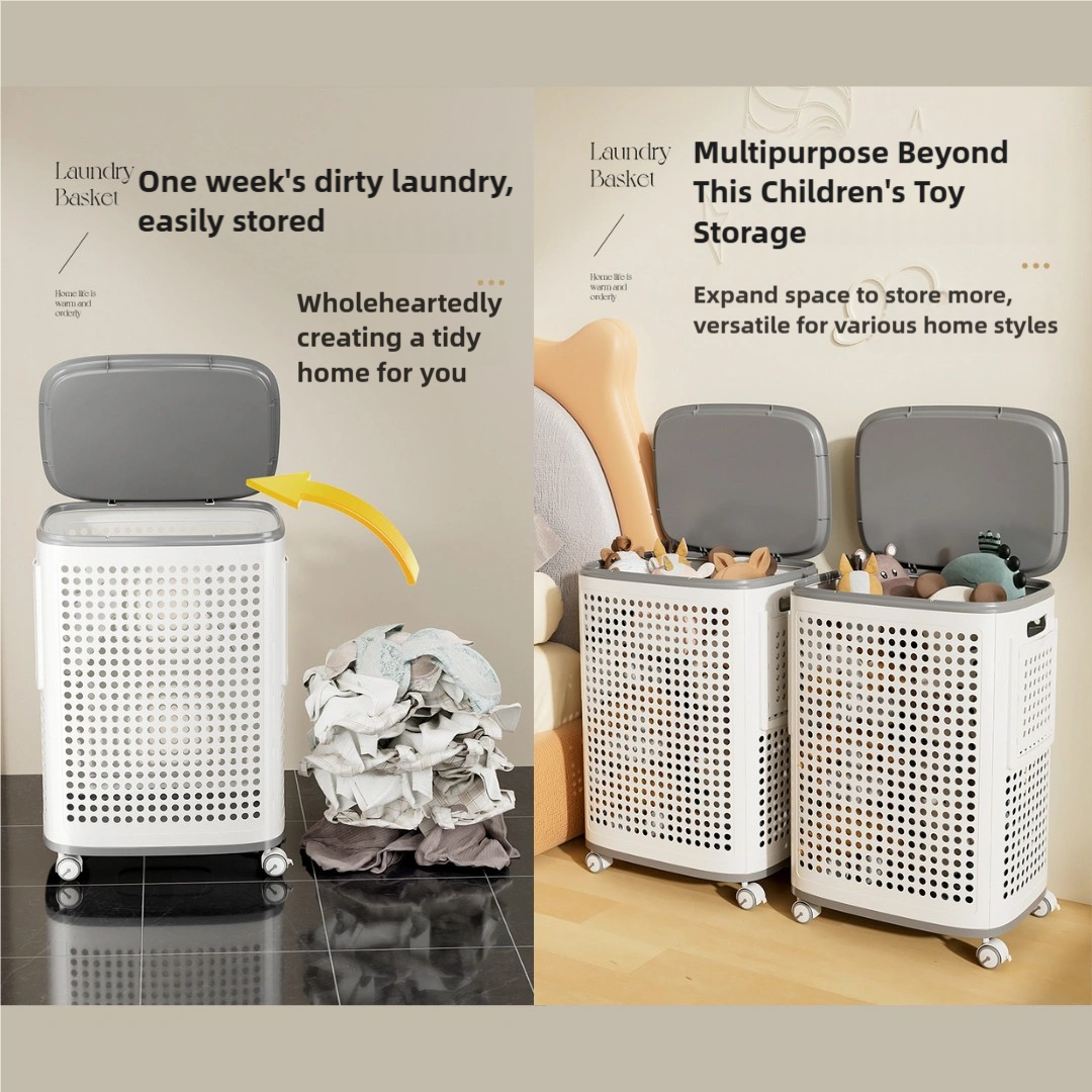 70L Foldable Laundry Basket With Wheels & Hanging Baskets | Bakul Baju ...