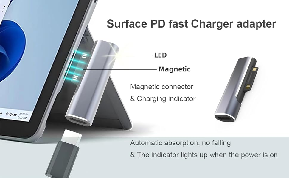 Surface Connector to USB-C Charging Adapter 102W Type C Female to ...