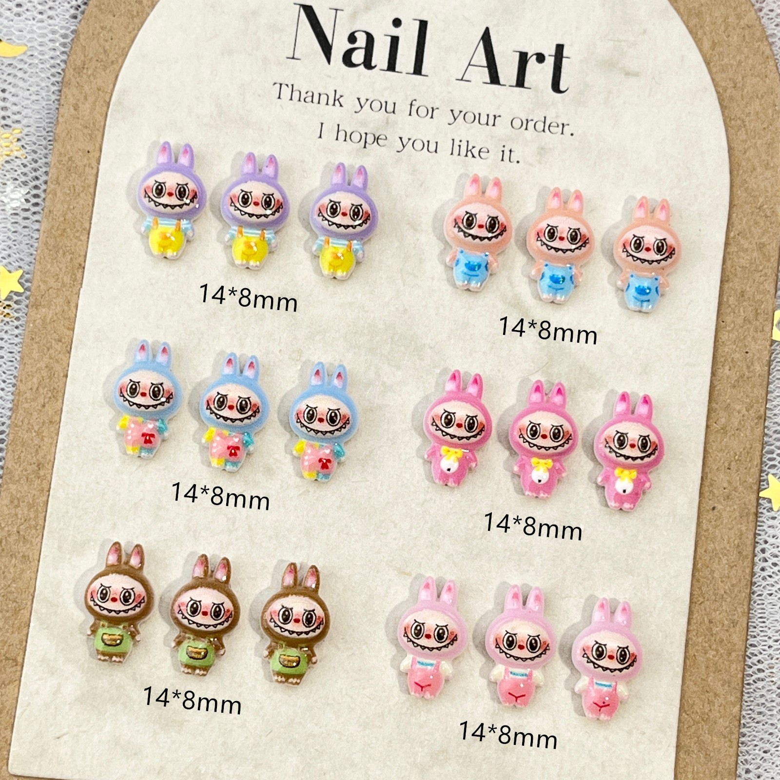 Rou Bao 50pcs Nail Labubu Cartoon Cute With Clothes Resin Nails Art DIY ...