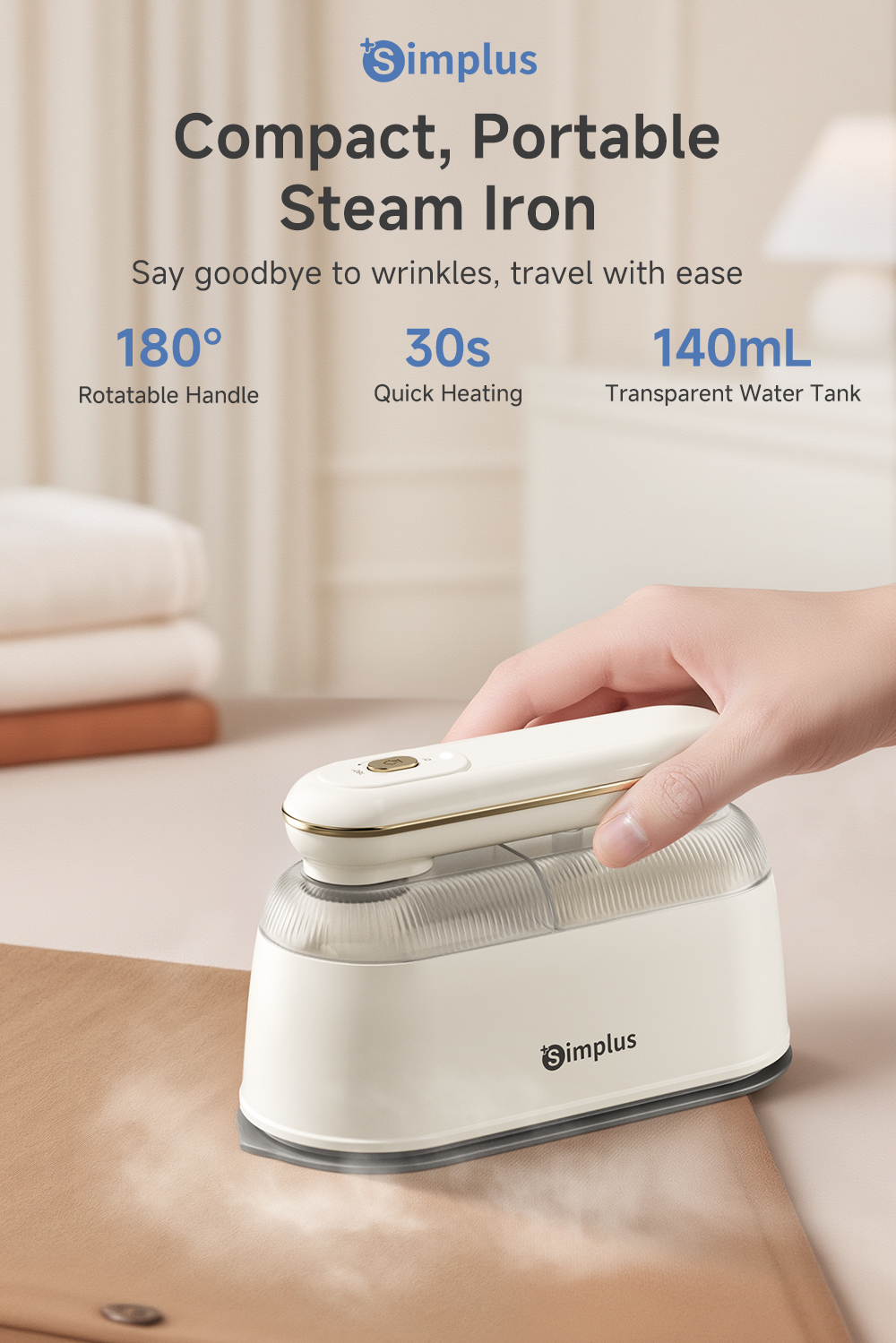 Simplus Steam Iron 180° Rotatable Handle Compact Portable High Power ...