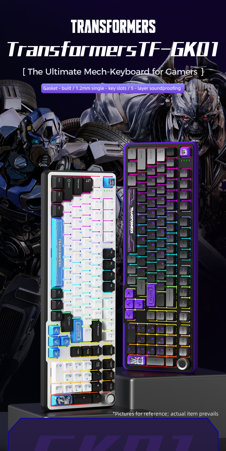 Transformers GK01 Mechanical Keyboard 101 keys Tri-Mode Wired Bluetooth ...