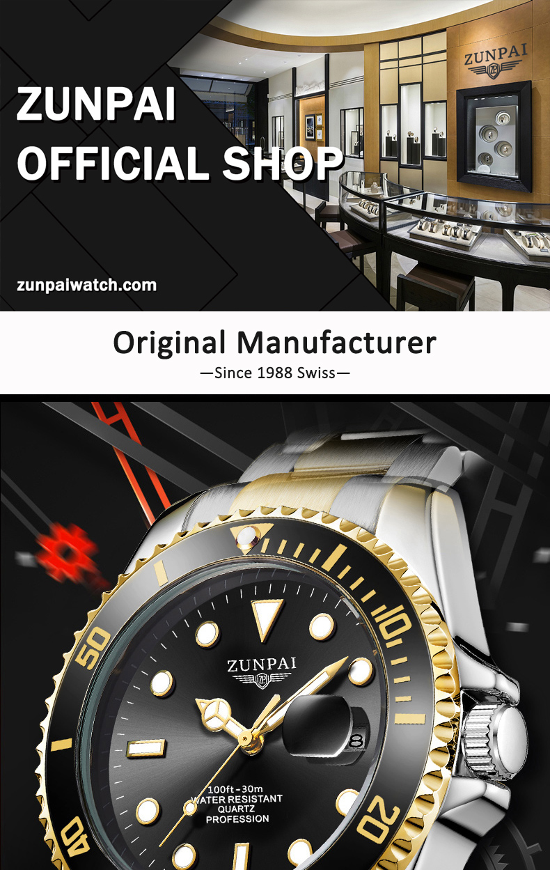 ZUNPAI Watch for Men Original Waterproof Stainless Steel Men's Watch ...