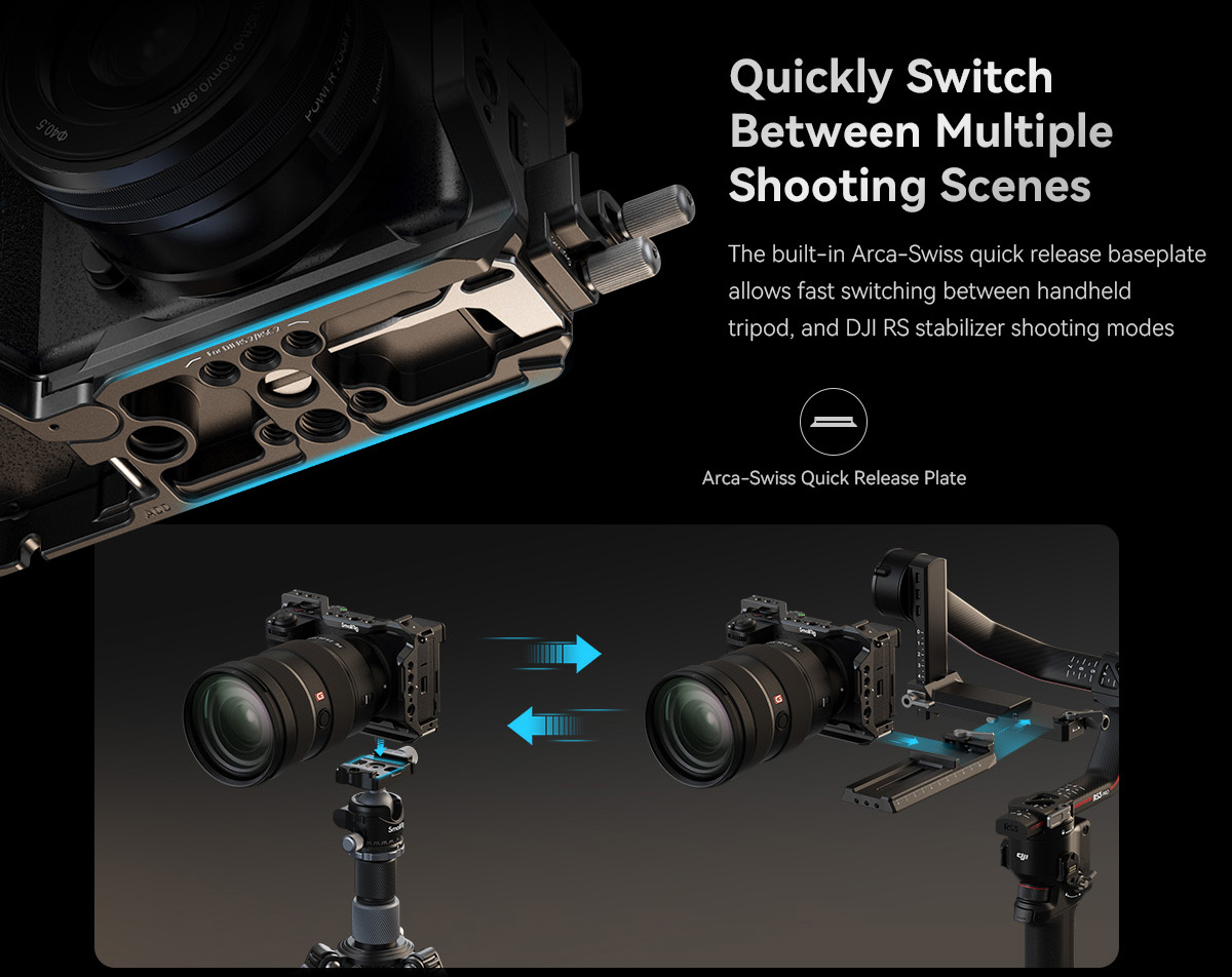 SmallRig A6700 Cage Kit for Sony Alpha 6700 Built-in Quick Release Plate for Arca with Cable ...