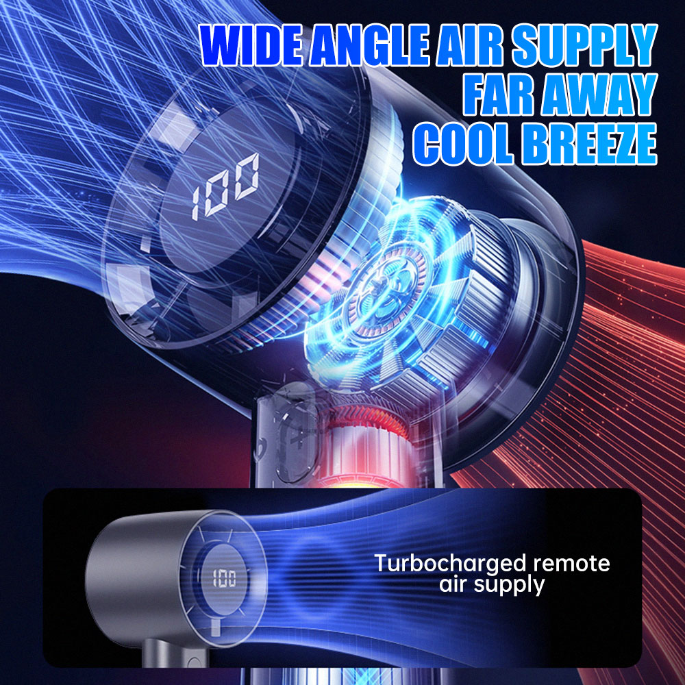 100-Speed Adjustable Handheld Turbofan with LED Screen - Rechargeable ...