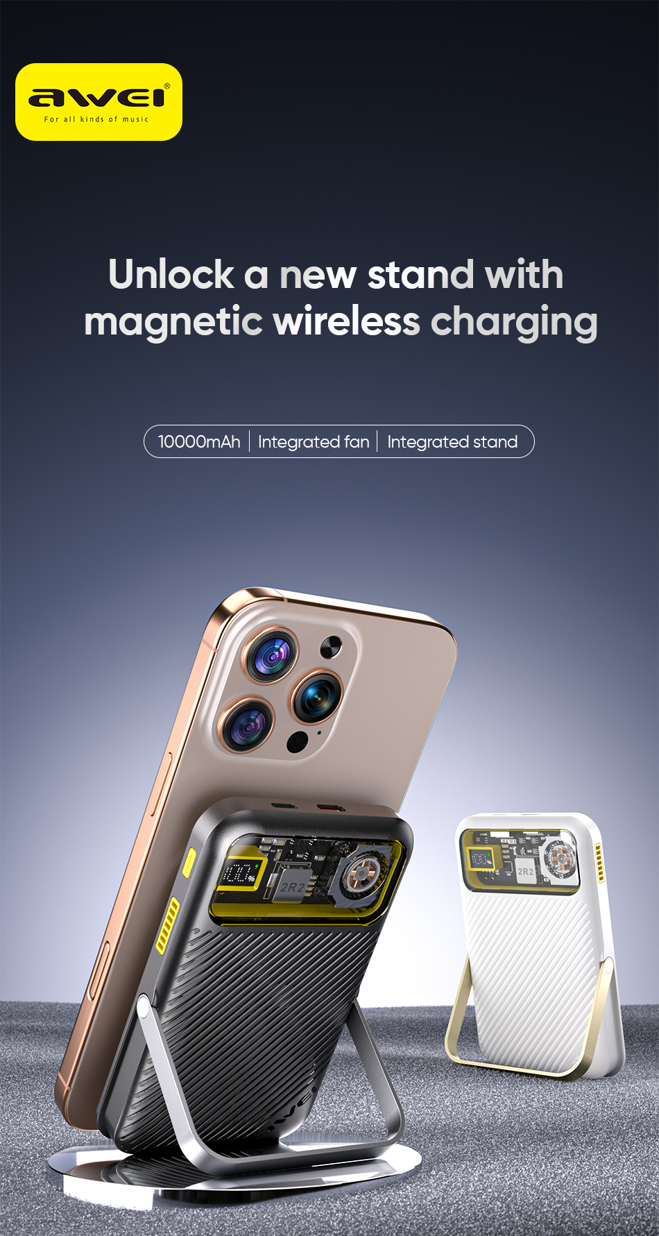 Awei PA-10 Powerbank 3C Magnetic Wireless 10000mah Fast charging LED ...