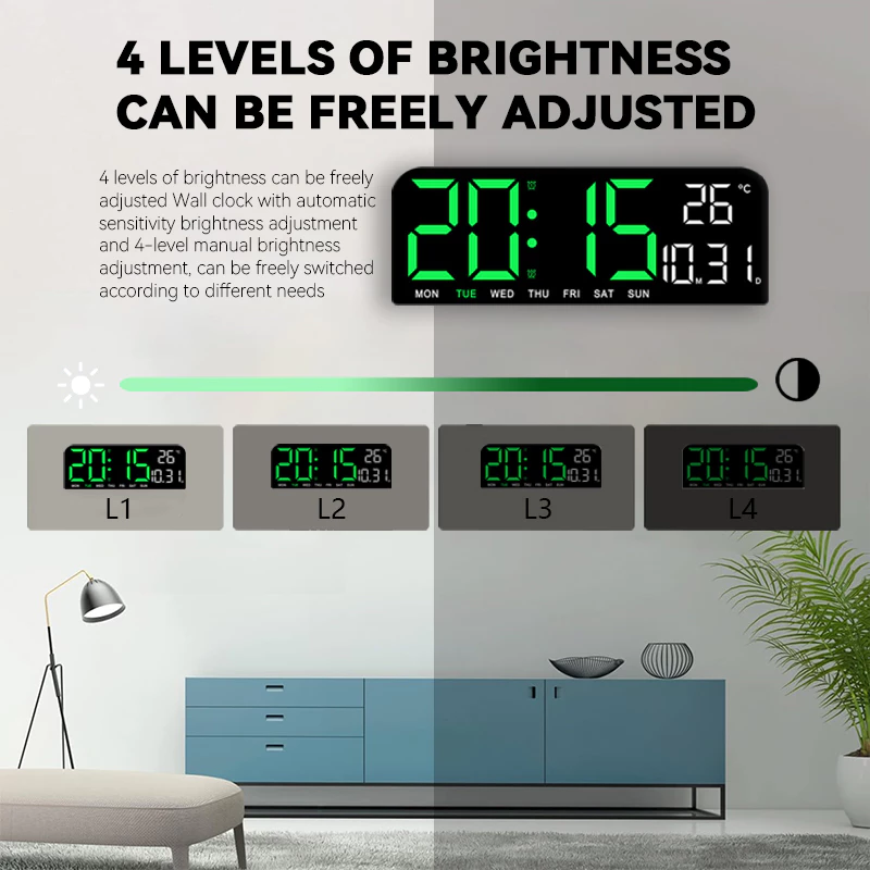 (0707) LED Digital Wall Alarm Clock Hang And Display Stand Clock With ...