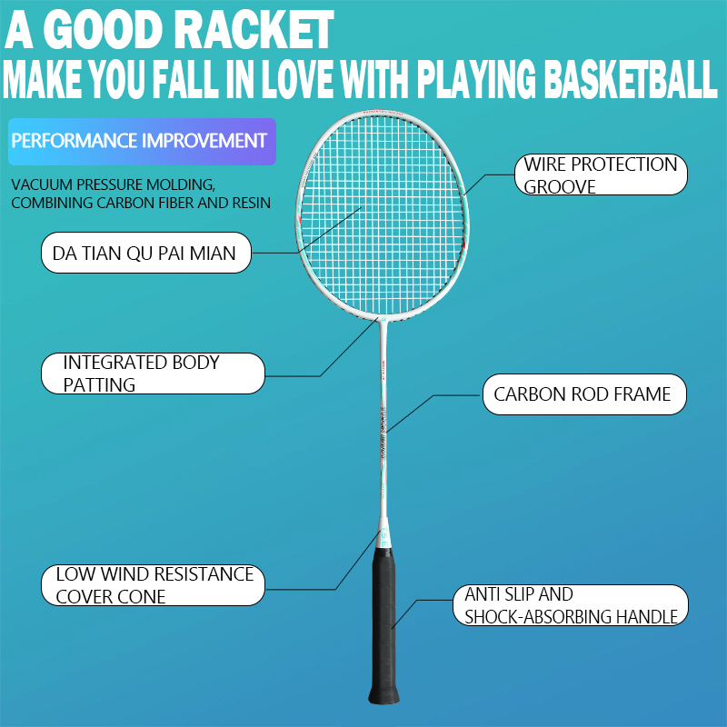 Badminton Racket TSE Halo 100W Full Carbon Lightweight with free string ...