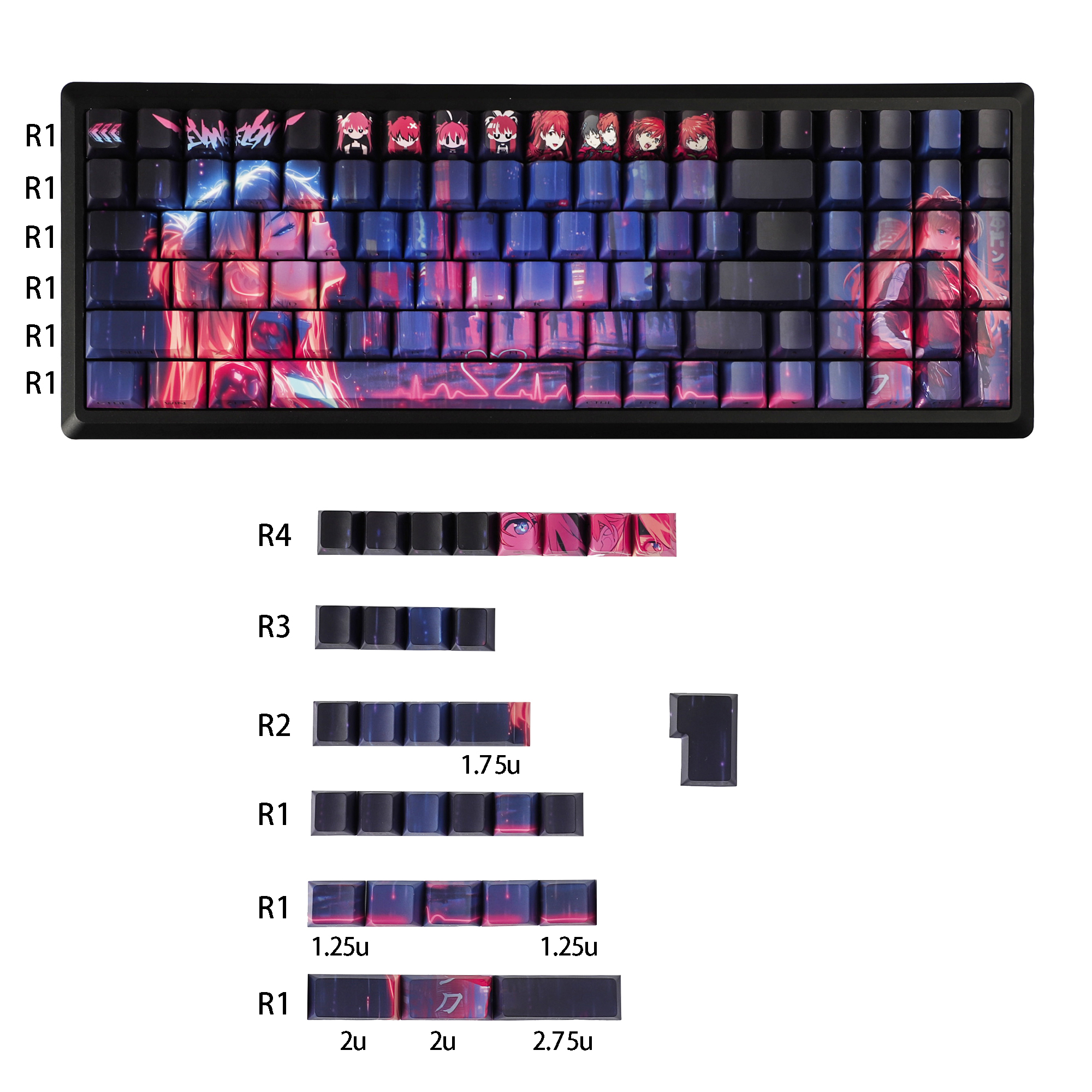 YMDK Asuka Theme Anime 131 Keys Sidelit Double Shot PBT Cherry Profile ...