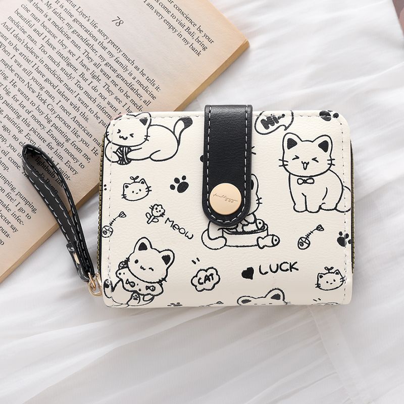 dompet wanita Short Wallet Cute cat Cartoon Student Folding Wallet ...