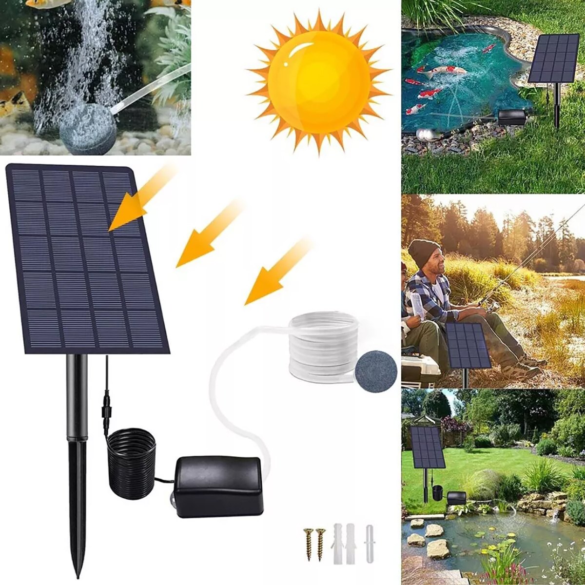 Rechargeable Solar Oxygen Pump 6000mAh Solar Powered Oxygenator Fish ...