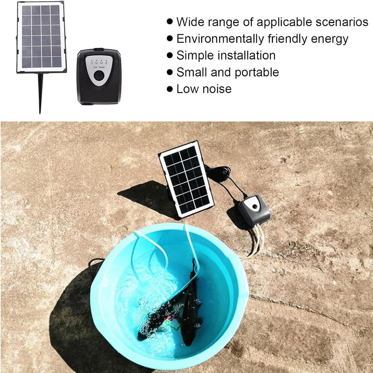 Rechargeable Solar Oxygen Pump 6000mAh Solar Powered Oxygenator Fish ...