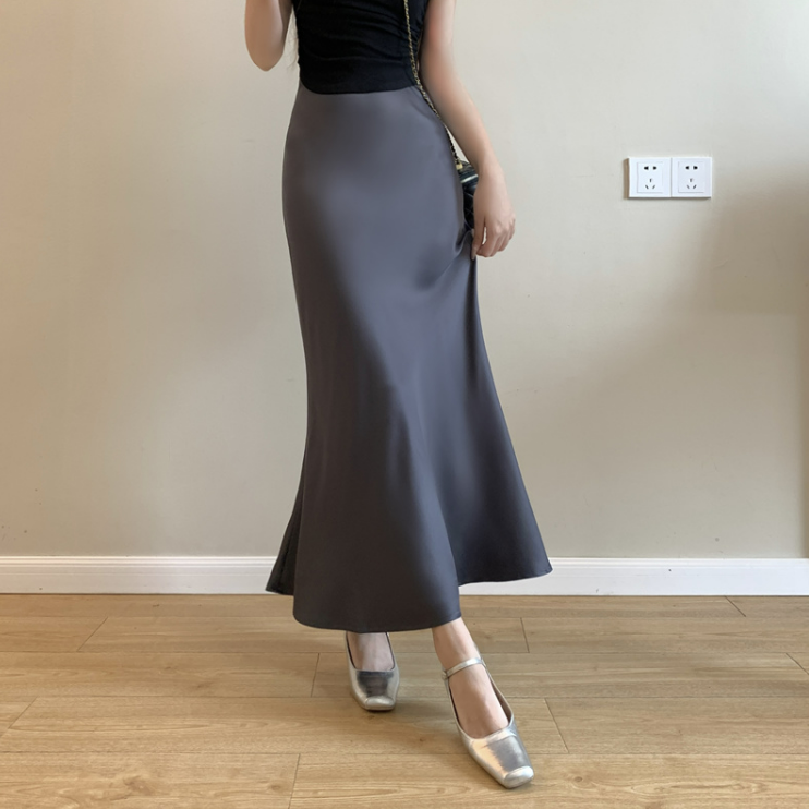 S-6XL Korean style female long skirt fishtail noble slim silky long ...