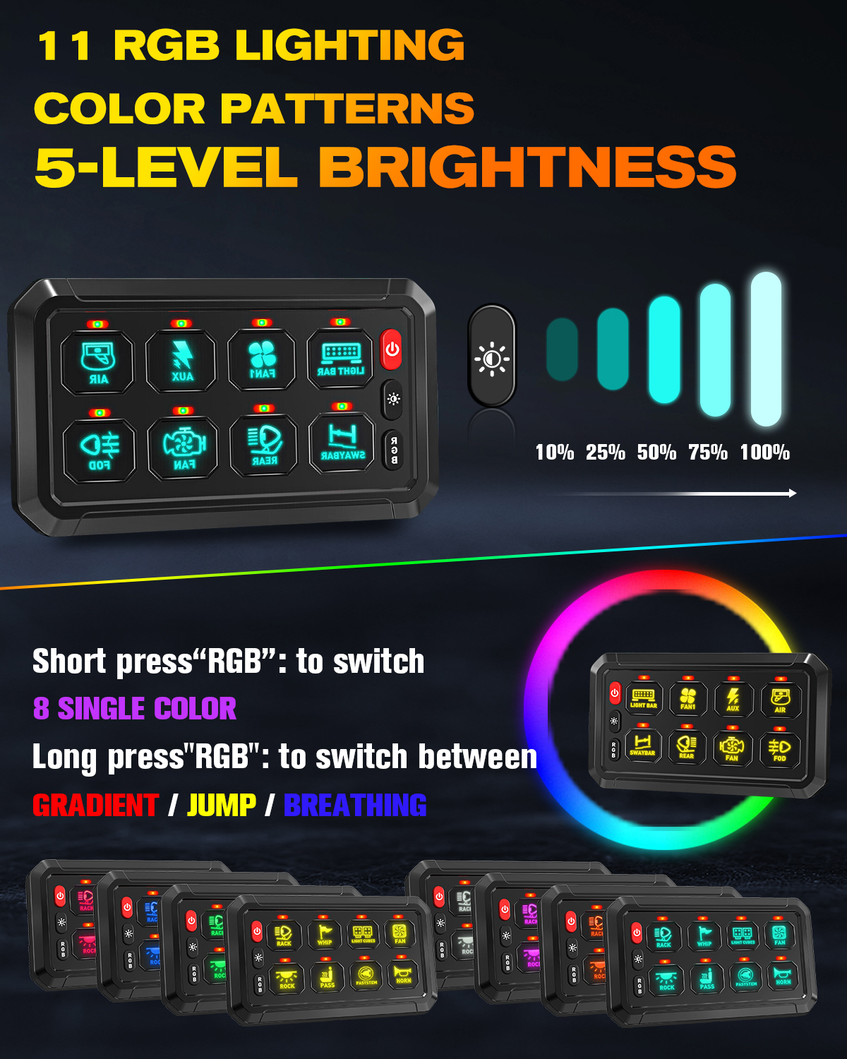 8 Button Car Light Controller RGB Colorful Strobe Mode 12V/24V ACC ...