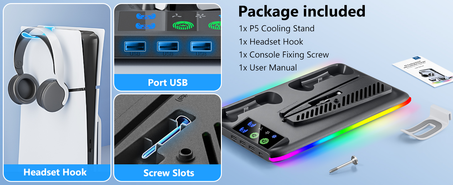 PS5 Fat/Pro/Slim Cooling & Charging Station,PS5 Stand for Disc ...