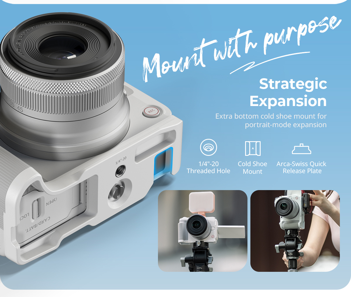 SmallRig Cage for Canon EOS R50 V (Black) #5427,(Silver) #5428, L-Shaped Mount Plate with Handle ...