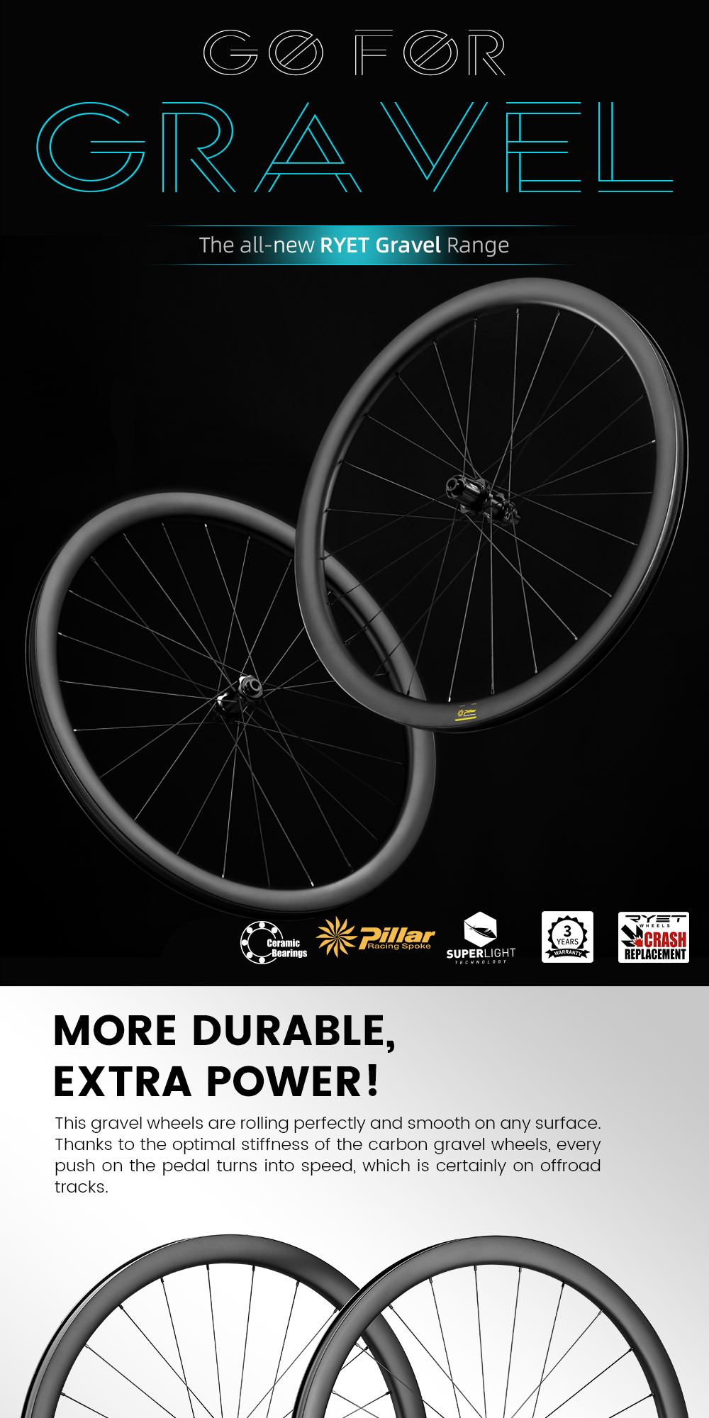 2025 Carbon RYET GRAVEL Wheelset Disc Brake Tubeless Ready 700C Bike ...