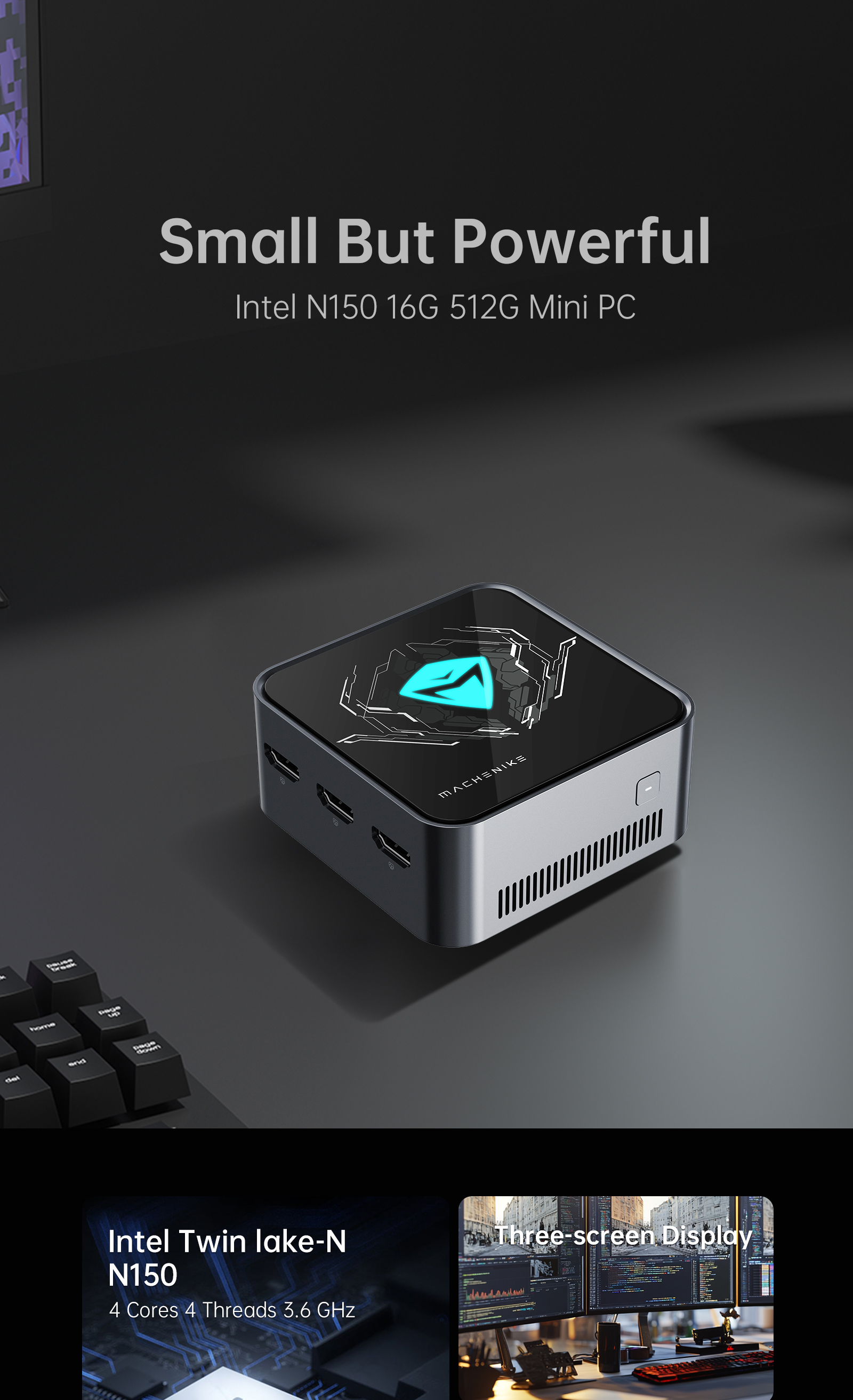 Machenike Mini PC Intel N150 4 Cores CPU 16G LPDDR5 RAM 512G SSD PCIE4 ...