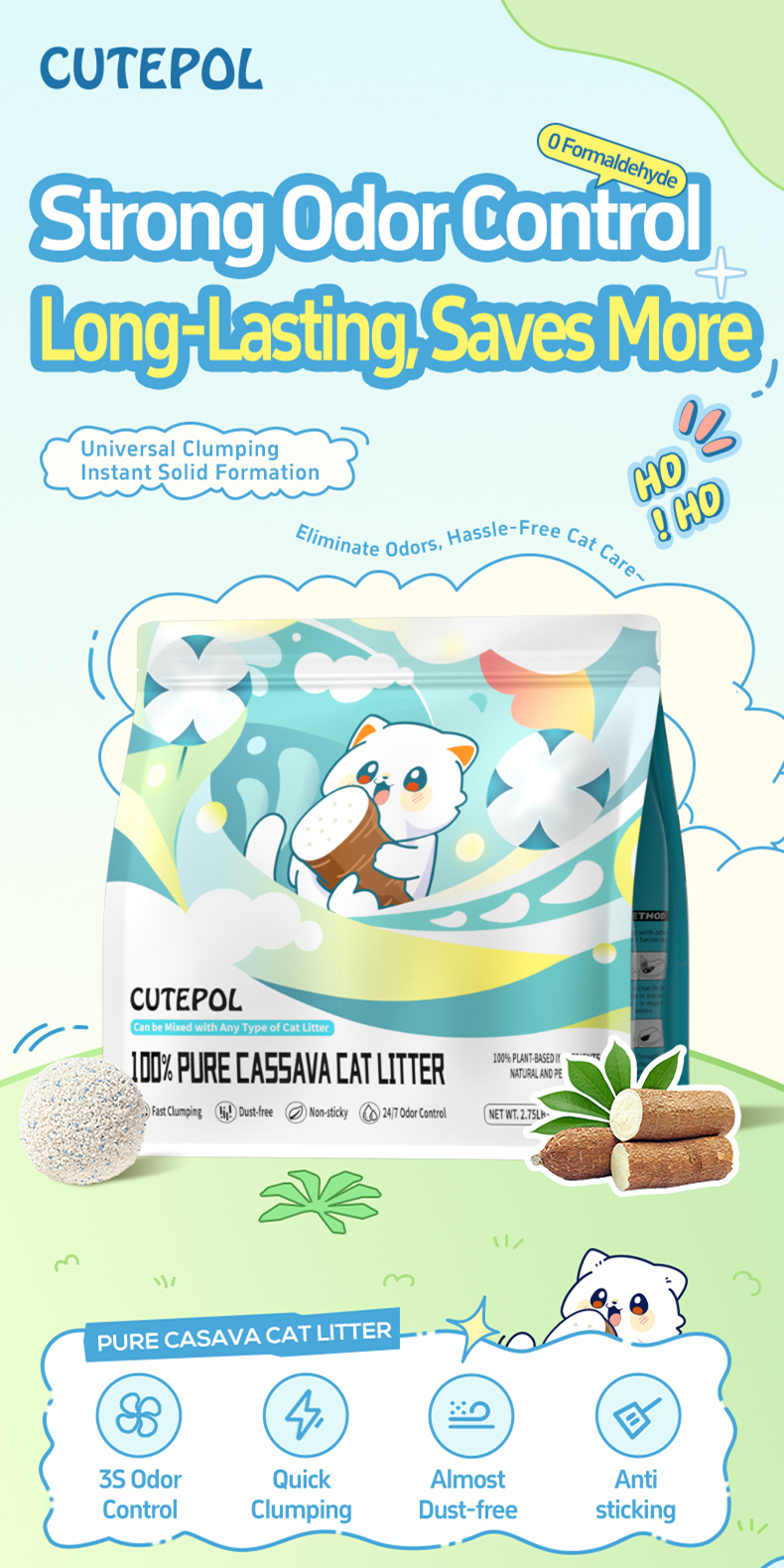 Cutepol Pure Cassava Cat Litter Super Clumping Anti-stick 28L/16L Cat ...