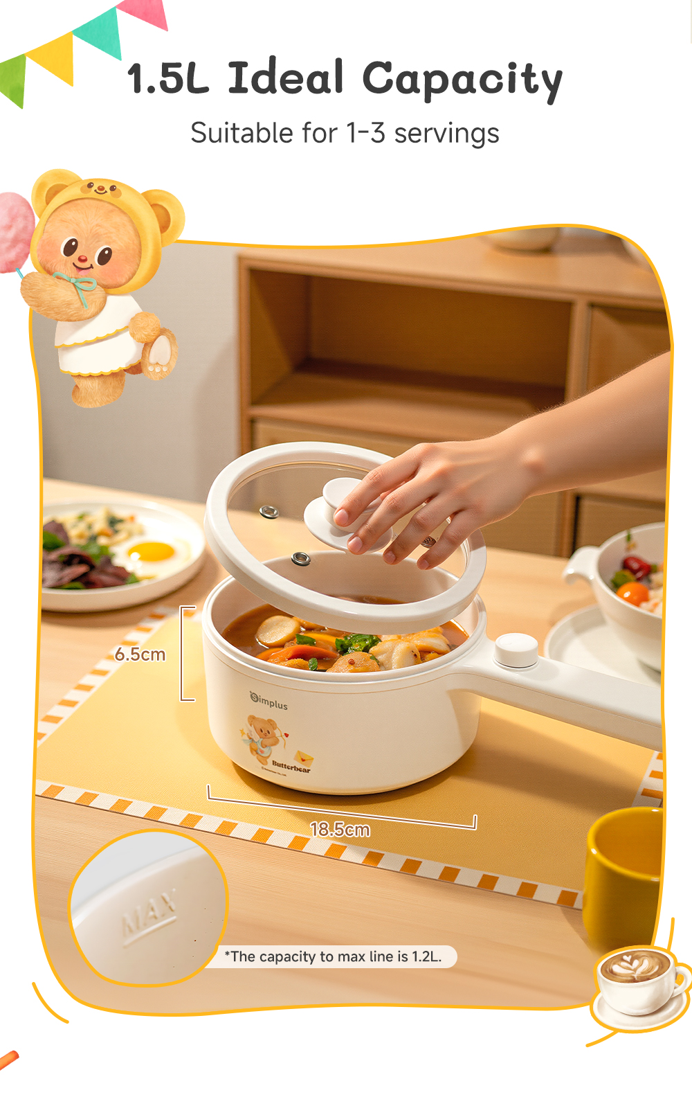 Simplus x Butterbear Electric Cooker 1.5L with Long Handle 630W Power ...