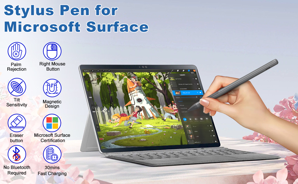 Surface Pro Pen Stylus for Surface Pro 12/11/9/10/8/X/7/6/5/4/3 4096 ...