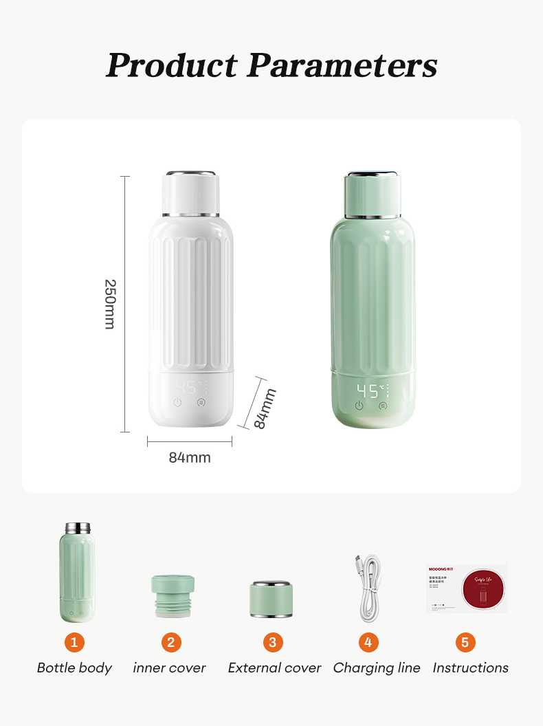 MOODNG Rechargeable Stainless Steel Electric Boiling Cup Wireless ...