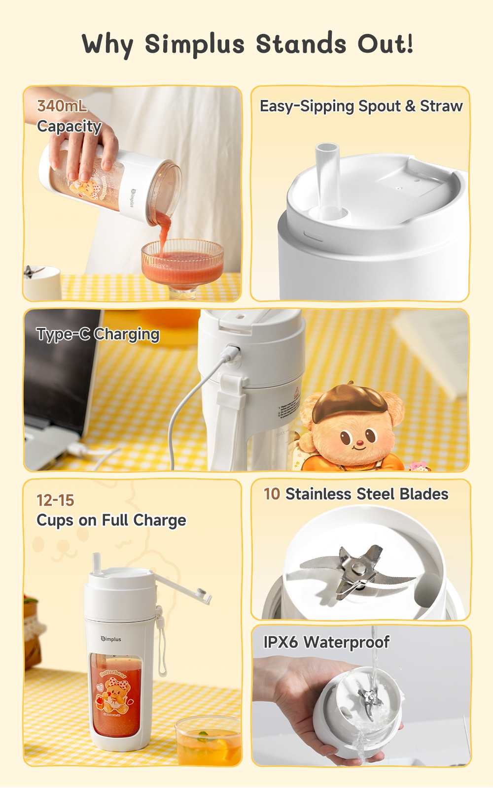 Simplus x Butterbear Juicer Wierless Portable Direct Drink Cup 340mL ...