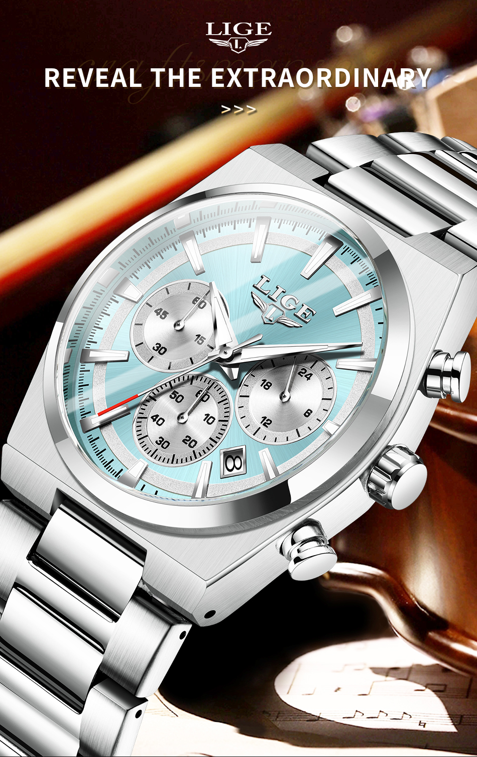 LIGE Original Analog Watch for Men Waterproof Quartz Stainless Steel ...