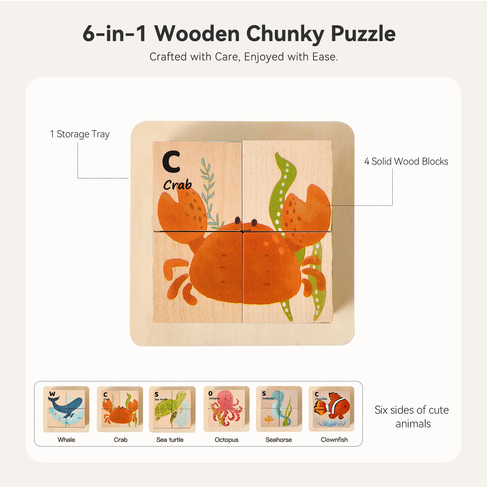 Wooden Four Sided Puzzle Three-Dimensional Animal Assembly Children's ...