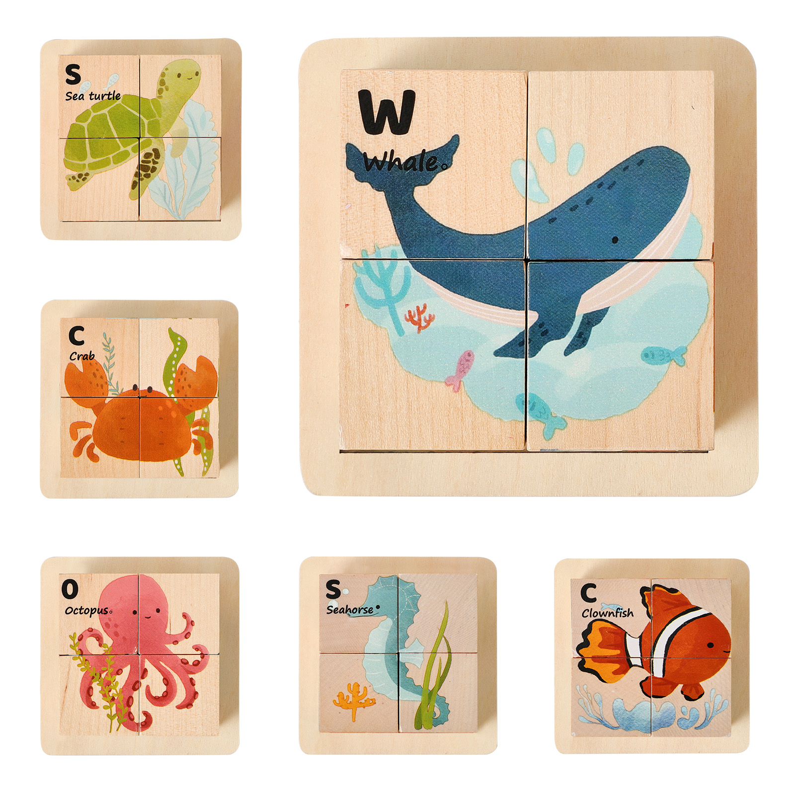 Wooden Four Sided Puzzle Three-Dimensional Animal Assembly Children's ...