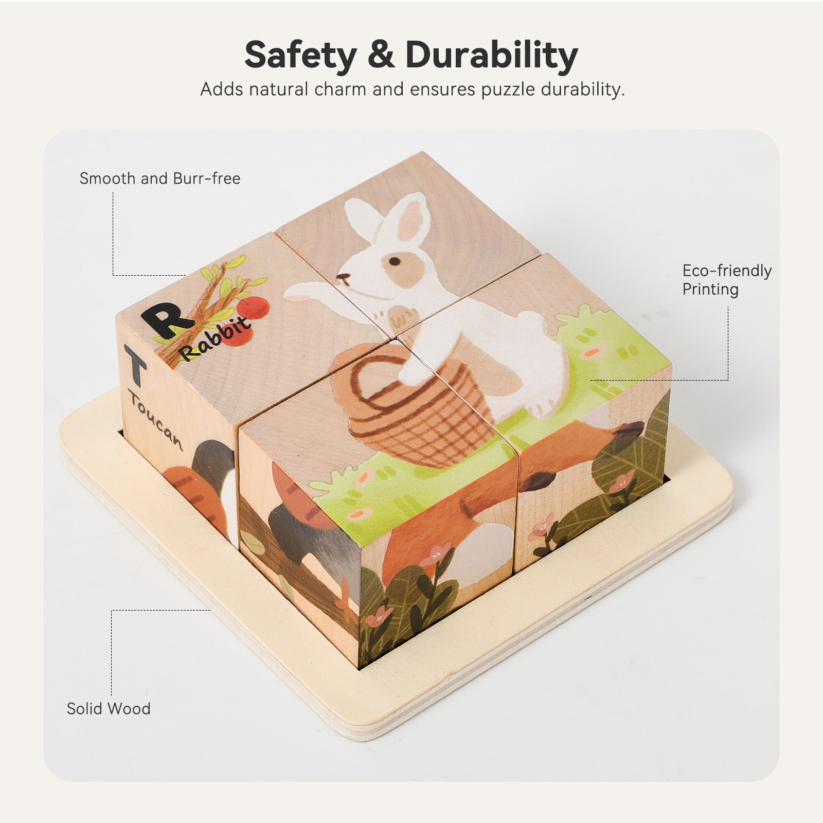 Wooden Four Sided Puzzle Three-Dimensional Animal Assembly Children's ...