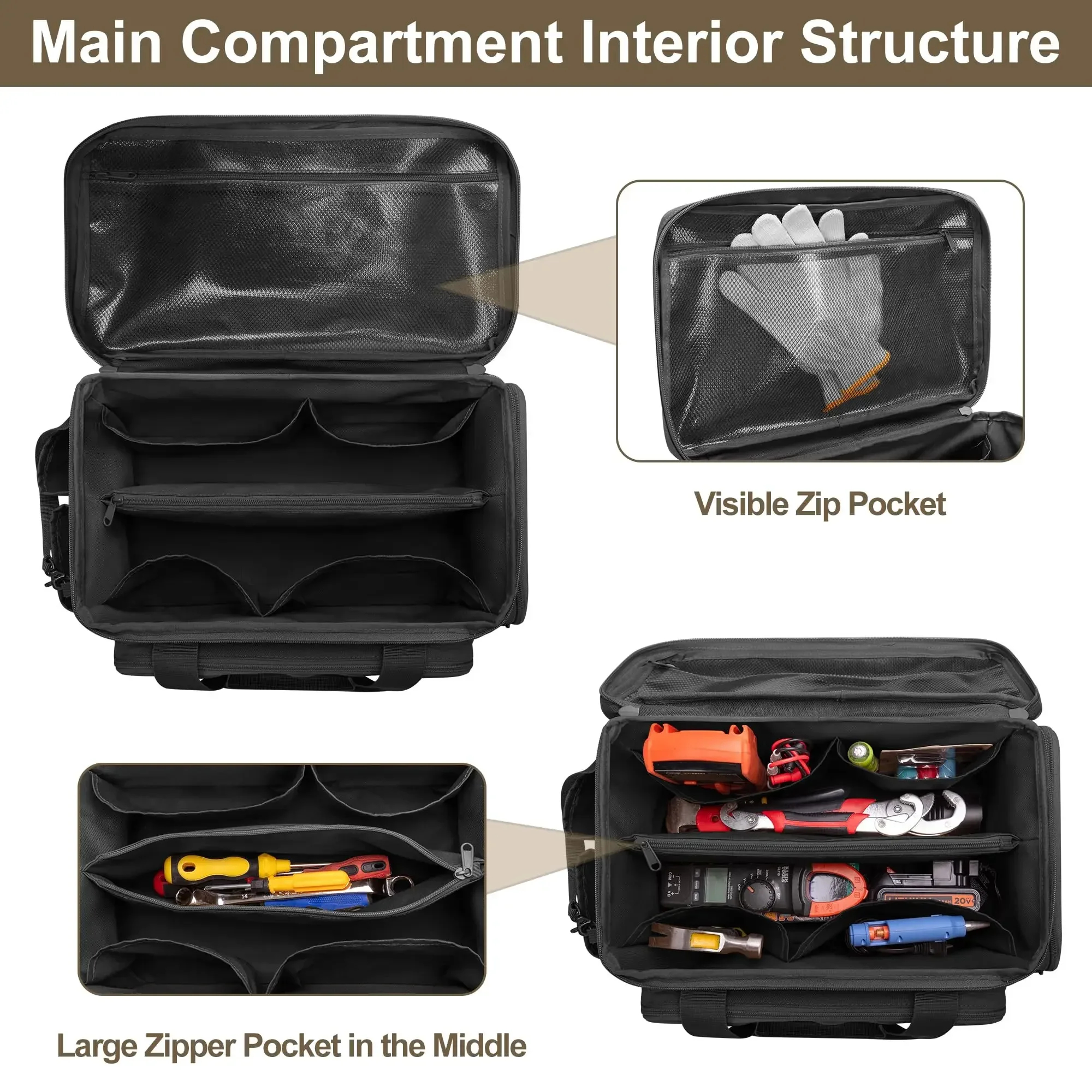 14" Heavy Duty Tactical Tool Box Set Non-Slip Base Work Organizer for ...