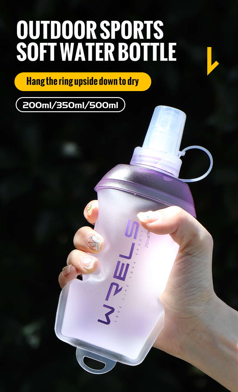 WRELS 200ml 350ml 500ml Soft Flask Foldable Water Bottle For Running Cycling TPU BPA Free ...
