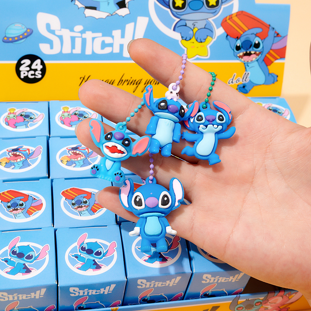 24 Stitch keychain blind box Disney key ring Figure mini gift cute ...