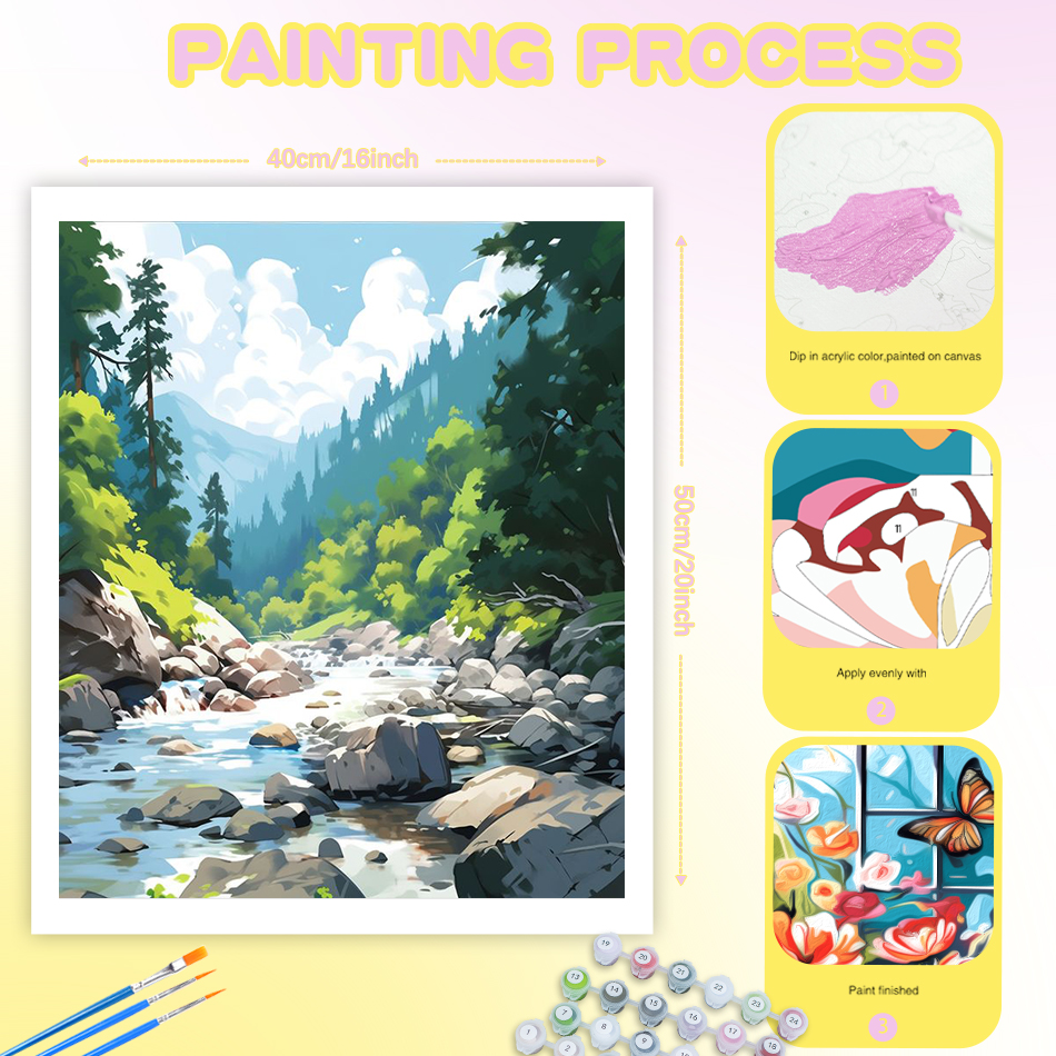 RUOPOTY Modern Paint By Numbers Kits Picture Drawing Stream Scenery Personalized Gift DIY Frame ...