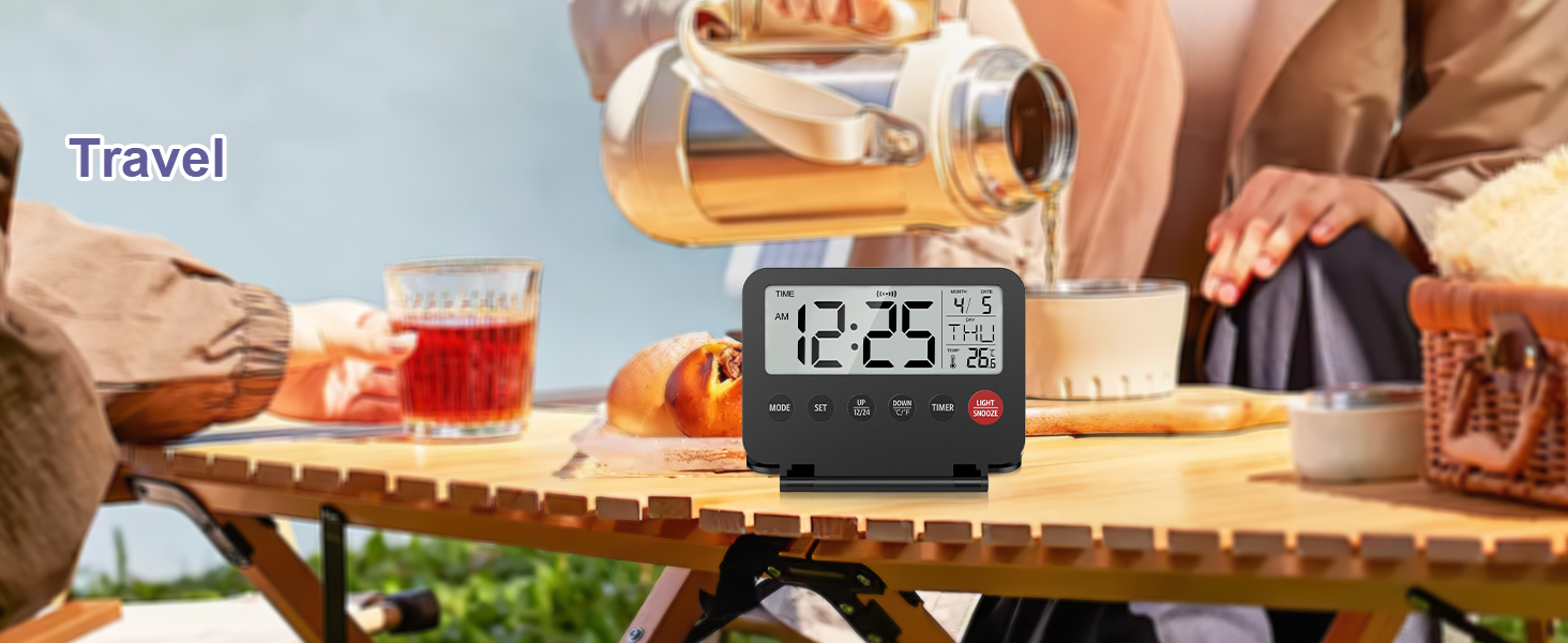 ORIA Foldable Digital Travel Alarm Clock Battery Operated Desk Clock ...