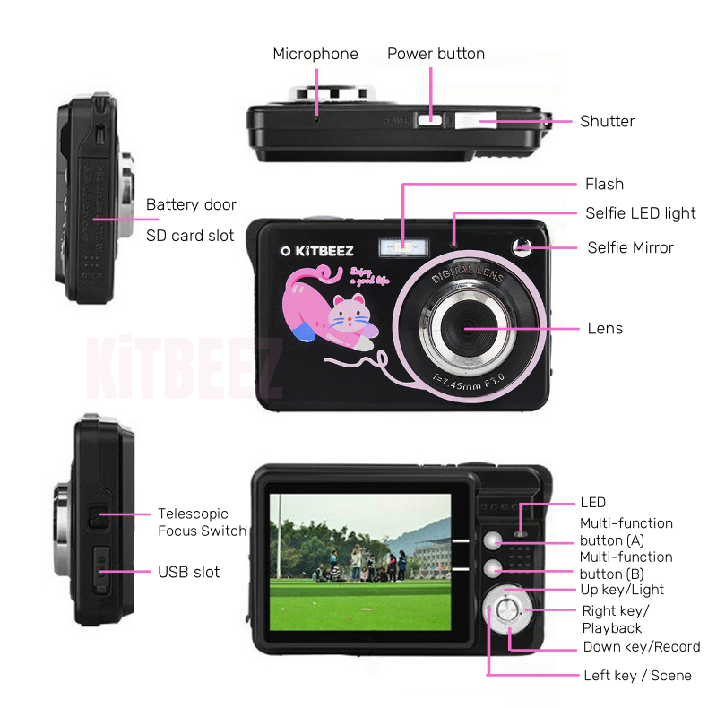 KiTBEEZ KC-1 CCD Retro Camera 48MP 16X Digital Zoom 2.7inch Anti-shake ...