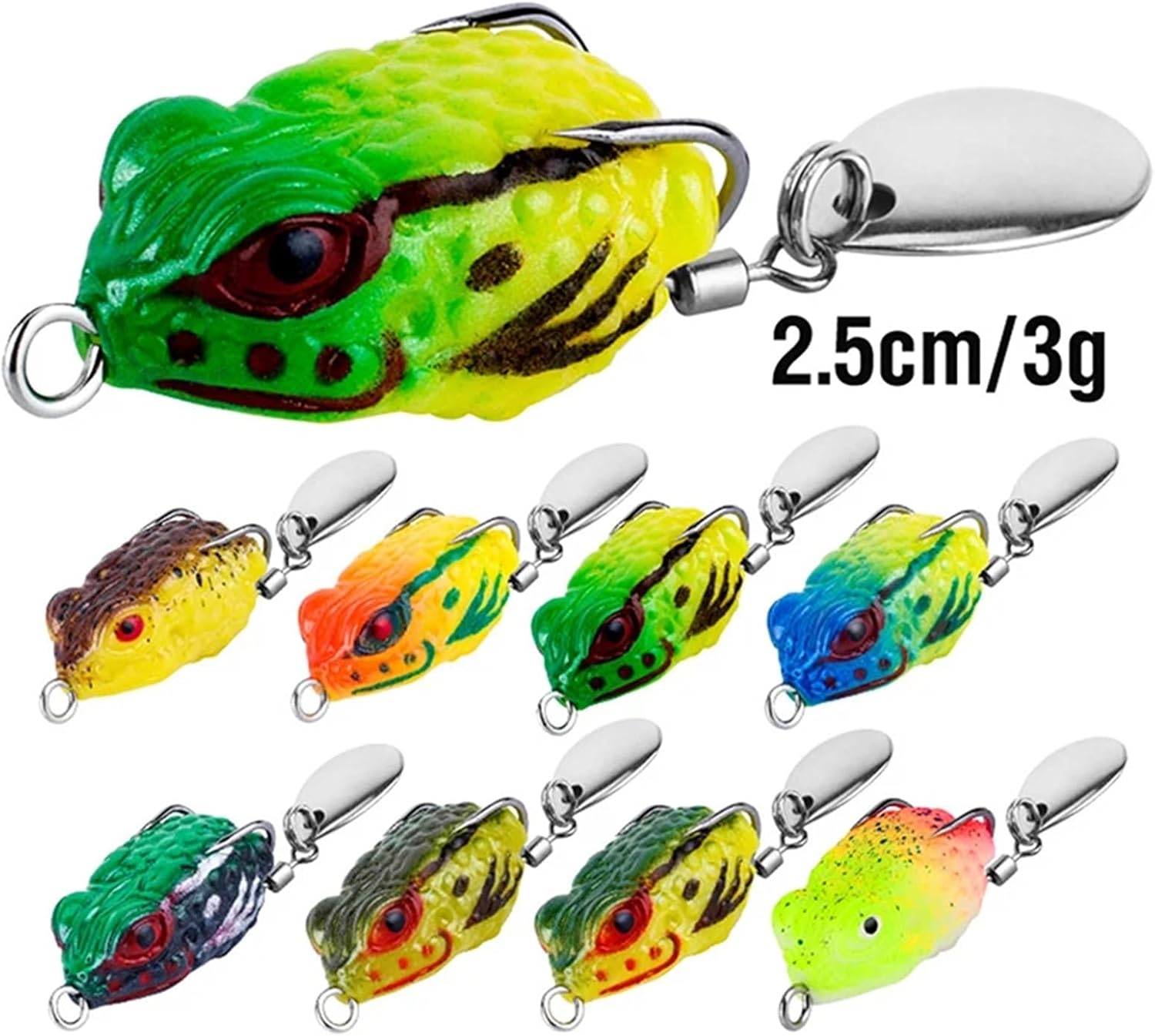 Topwater Frog Lure 2.5cm 3g w/Double Hooks, Soft Plastic Bait for Bass ...