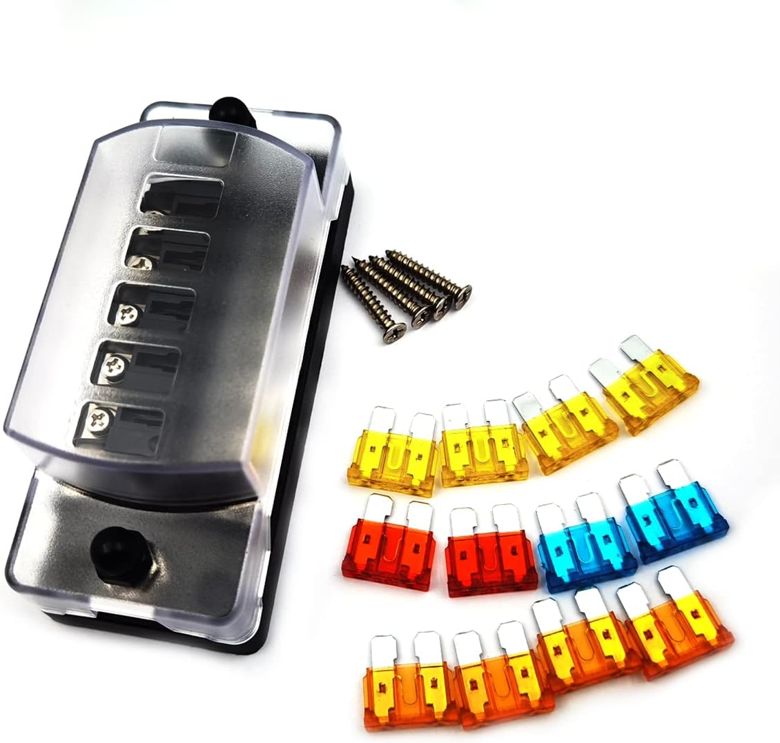 6 Way Fuse Block Blade Fuse Box with Negative Bus 6 Circuit Fuse Holder ...