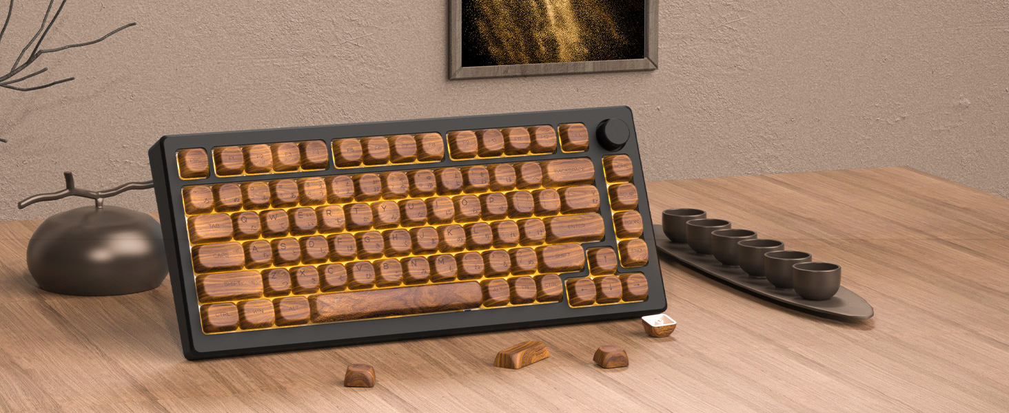 WOMIER 134 Keys MOA Profile Walnut Wood Theme PBT Keycaps Custom Dye ...