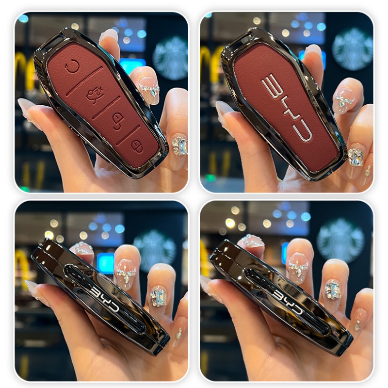 [Ready Stock]Alloy leather Car key Case Cover for BYD ATTO3 Dolphin M6 ...