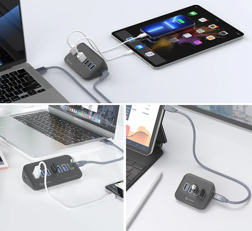 PHIXERO USB 3.2 Docking Station Hub Type C Splitter Adapter Multi Ports ...