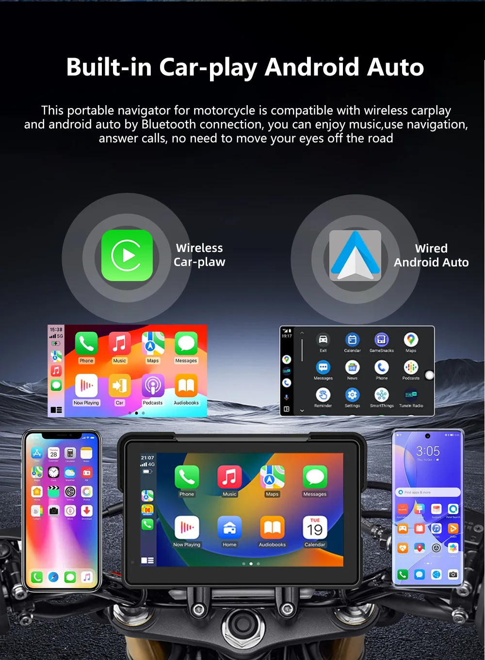 6 Inch Motorcycle DVR Multimedia Player GPS Navigation Wireless Carplay ...