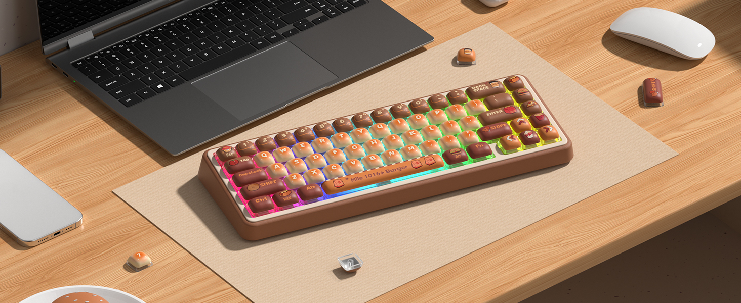 Womier Brown Burger Cute 125 Keys Dye Sub PBT MOG Profile Keycap Set ...