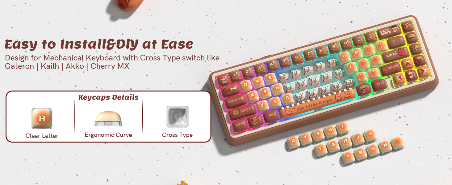 Womier Brown Burger Cute 125 Keys Dye Sub PBT MOG Profile Keycap Set ...