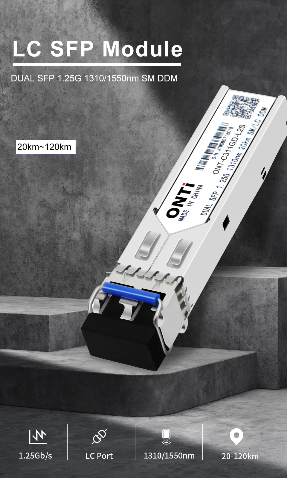 ONTi 1000Mbps Gbic Single Mode Duplex SFP Module 2 LC Compatible with ...