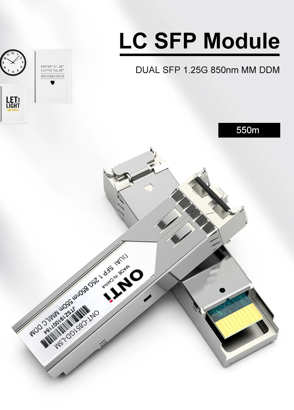ONTi 1.25G SFP Module LC With DDM Gigabit Multi-Mode Dual Optical Fiber 850nm 550m Compatible ...